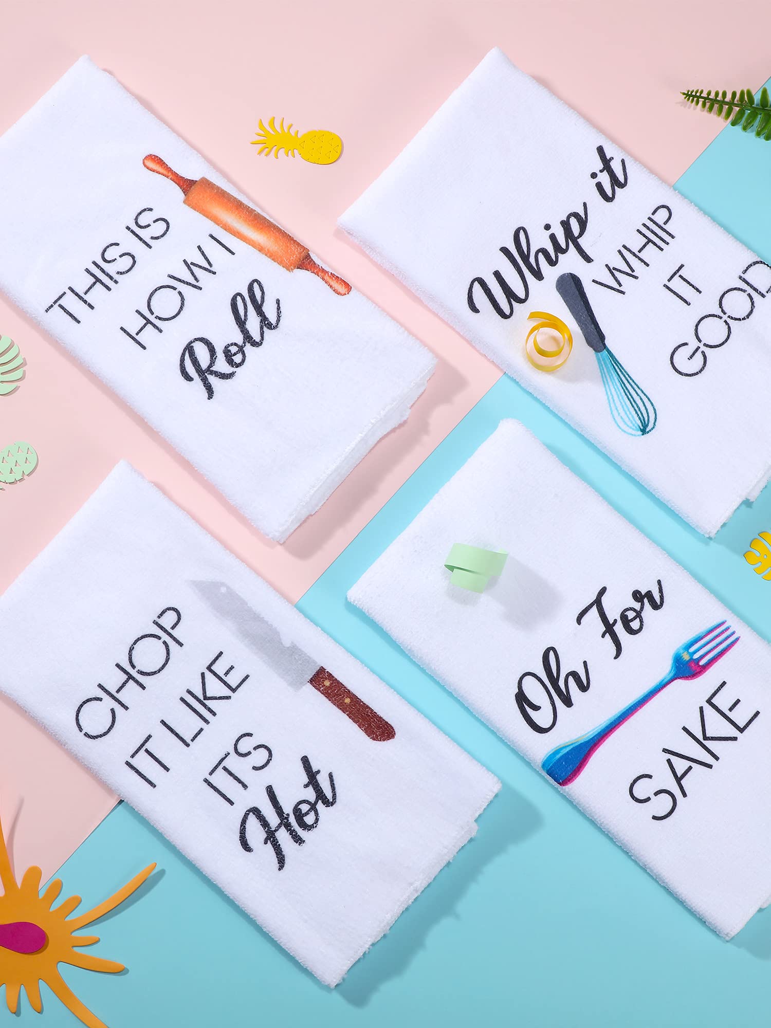 Patelai 4 Pieces Funny Kitchen Towels Dish Towels with Funny Saying Cute Decorative Dishcloths Sets Fun Dish Towels for Housewarming Present Home Kitchen Tools, 16 x 24 Inch