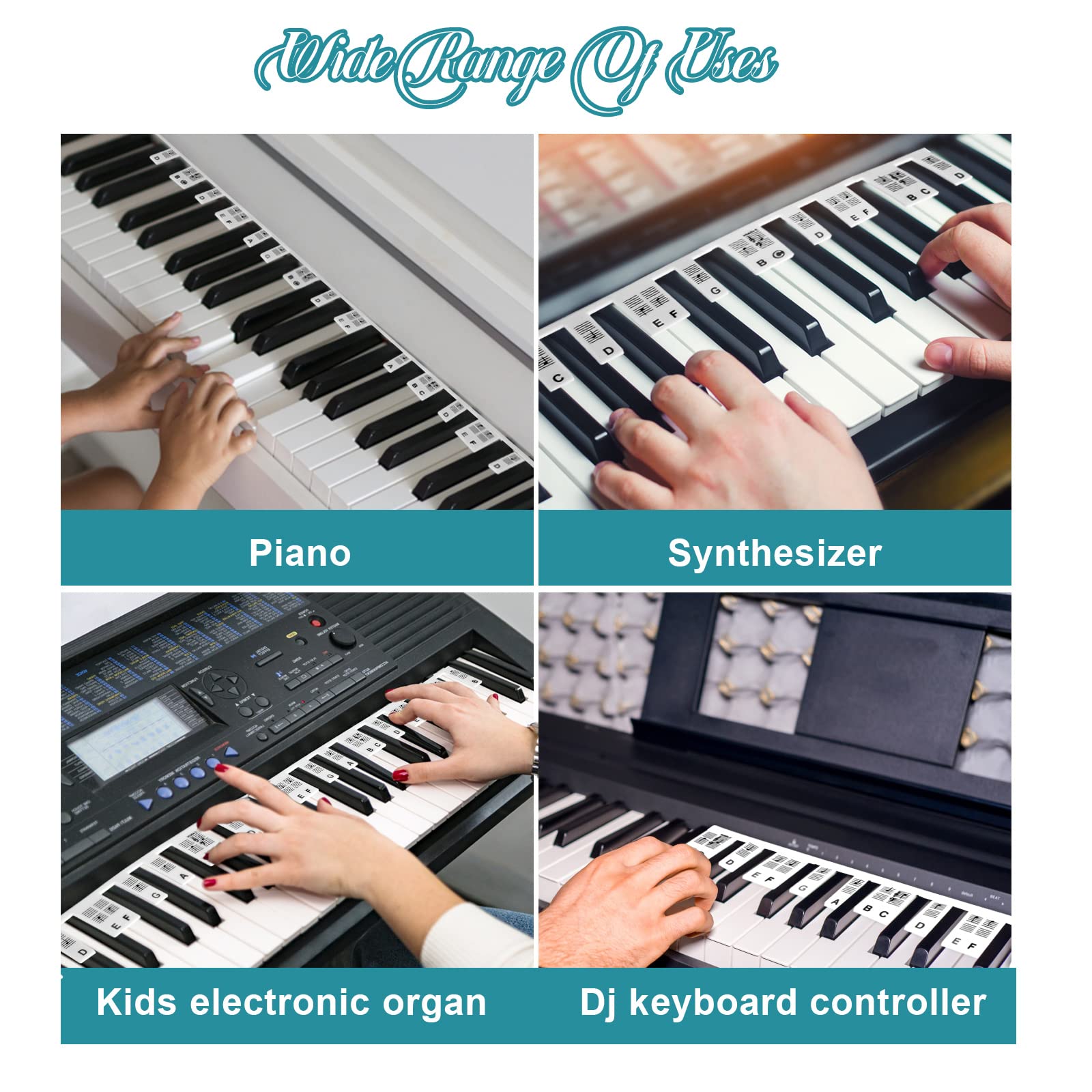 Piano Keyboard Stickers, 88-Key Full Size Removable Piano Keyboard Note Labels Silicone Piano Key Stickers Removable Piano Notes Stickers for Beginners Learning (Black)