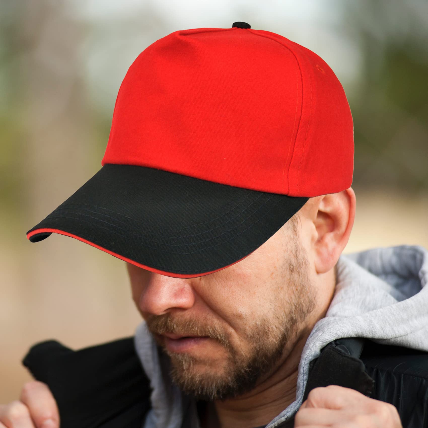 MR.R Heat Press Transfer 2PCS Red and Black Tongue Cotton Baseball Caps with Adjustable Snapback for Running Workout and Outdoor Activities All Seasons