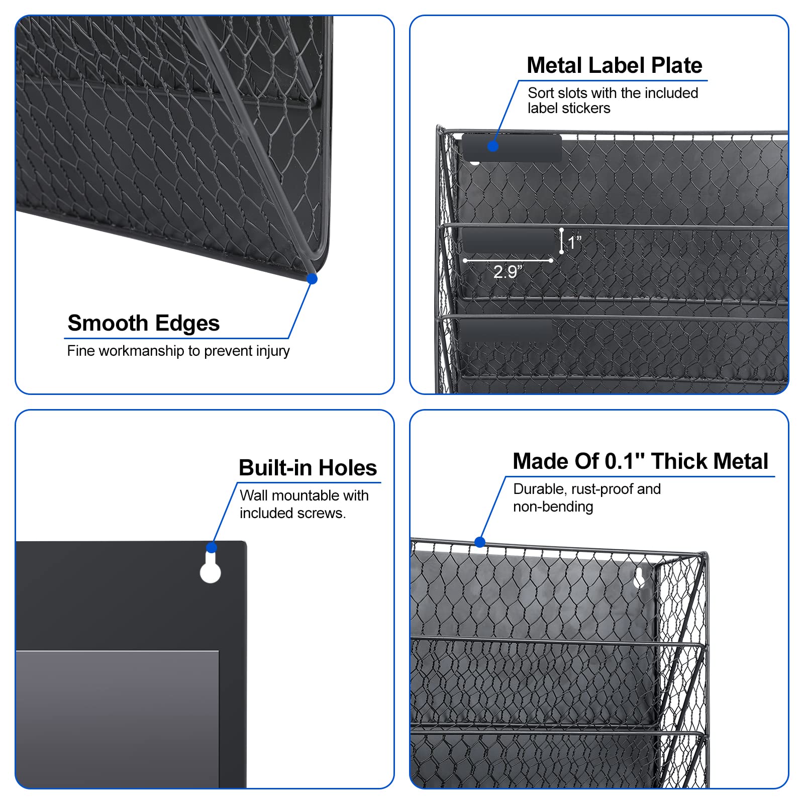Magnetic File Holder for File Cabinets 4-Tier Strongest Magnetic File Folder Holds 26Lbs (12kg) Magnetic File Organizer 13.7" Wider Mesh Magnetic File Mail Organizer For Refrigerator Whiteboard(Black)