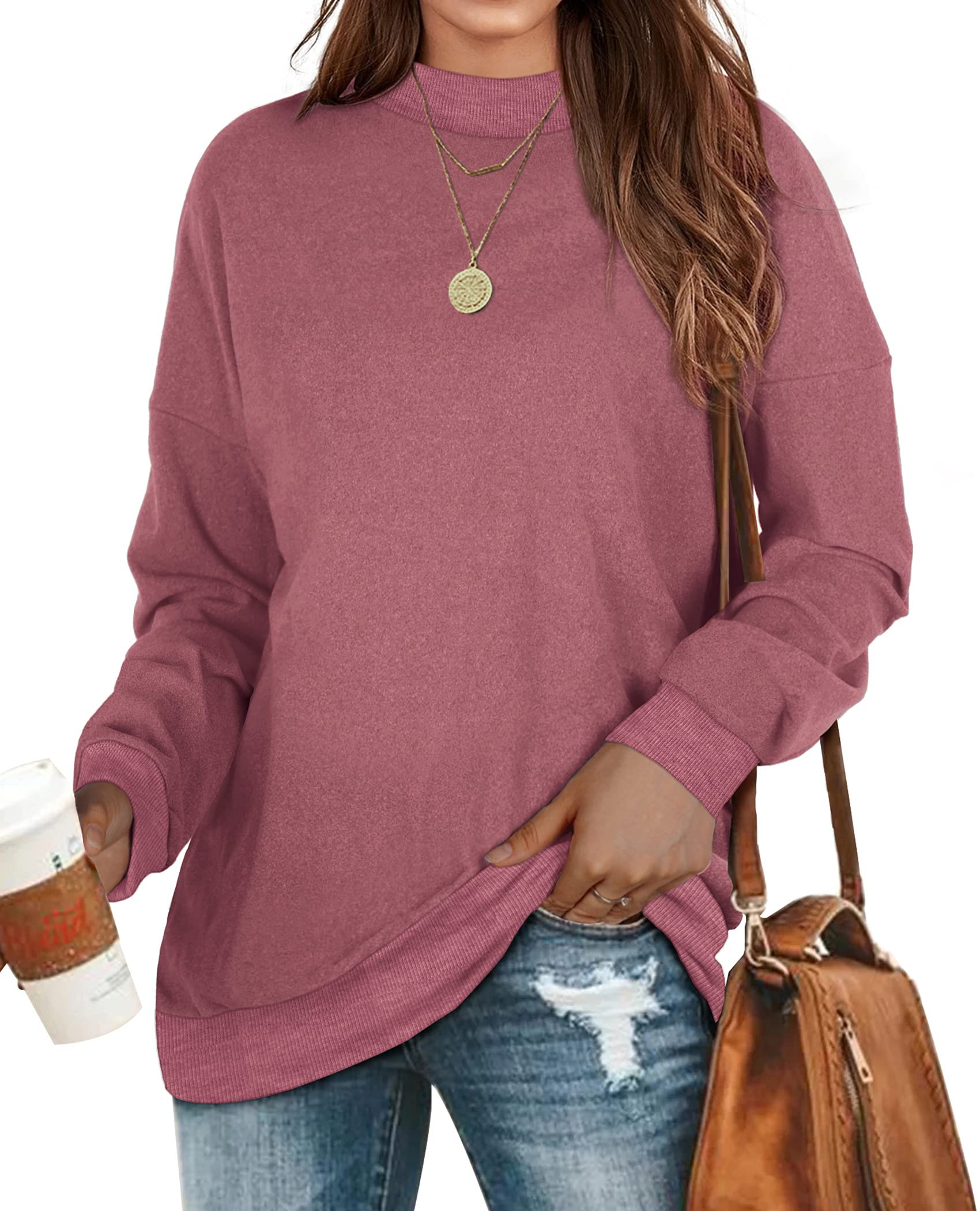 OFEEFAN Fleece Sweatshirts for Women Long Sleeves Cozy Baggy Tunic Tops Grey S