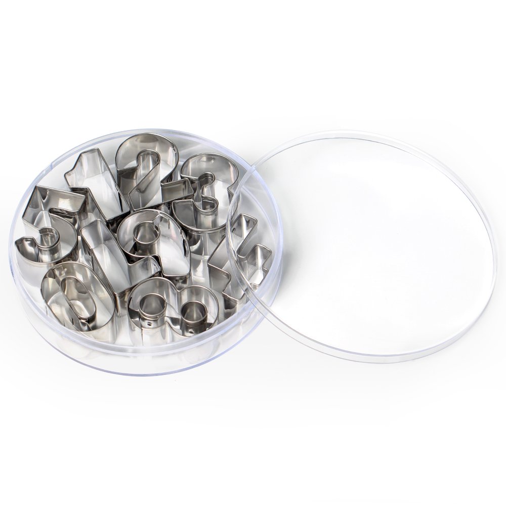SurgeHai Mini Number Cookie Cutters β1.7" Stainless Steel Cake Decorating Small Number Cutters with Cut-Outs, 9-Piece Set