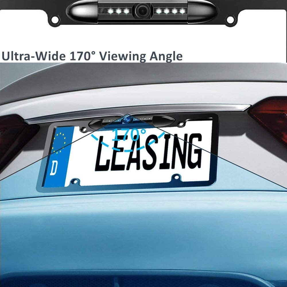 License Plate Frame Backup Camera Night Vision Car Rear View Camera 170° Viewing Angle Waterproof High Sensitive Universal 7 Bright LED Reversing Car Camera Upgrade Version