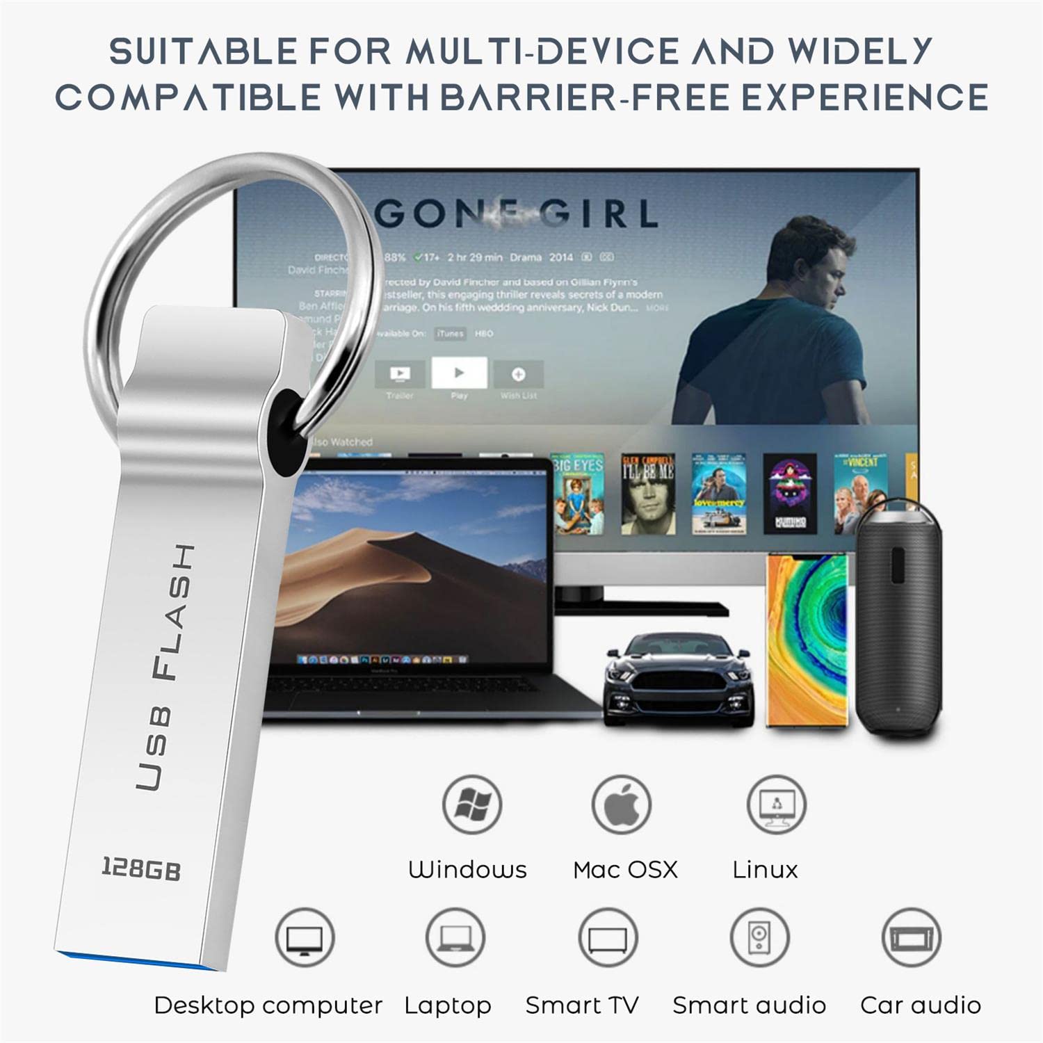 USB Flash Drive 128 GB, blesswed USB Drive Thumb Drive Metal Memory Stick Waterproof Jump Drive Portable Flash Drive for PC Laptop Computer (128GB)
