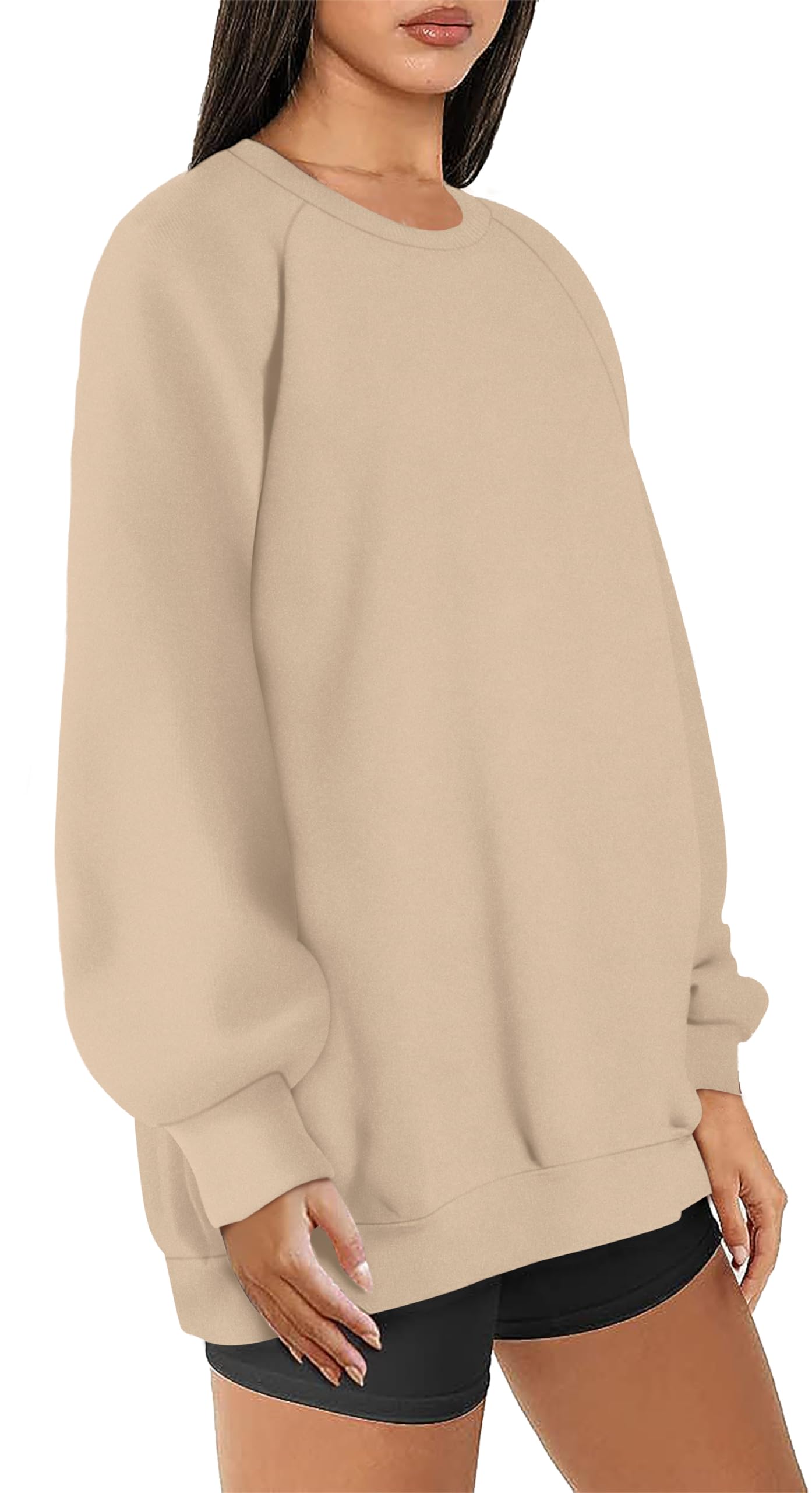 OFEEFAN Oversized Sweatshirt for Women Fleece Pullover Long Sleeve Tops Crewneck Casual Sweater Y2K Trendy Comfy Cute Fall Clothes Hoodies Khaki L