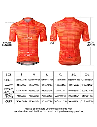 LAMEDA Cycling Jersey Short Sleeve for Men Breathable Moisure Wicking Mountain Bike Shirt Full Zip with Pockets Orange Medium