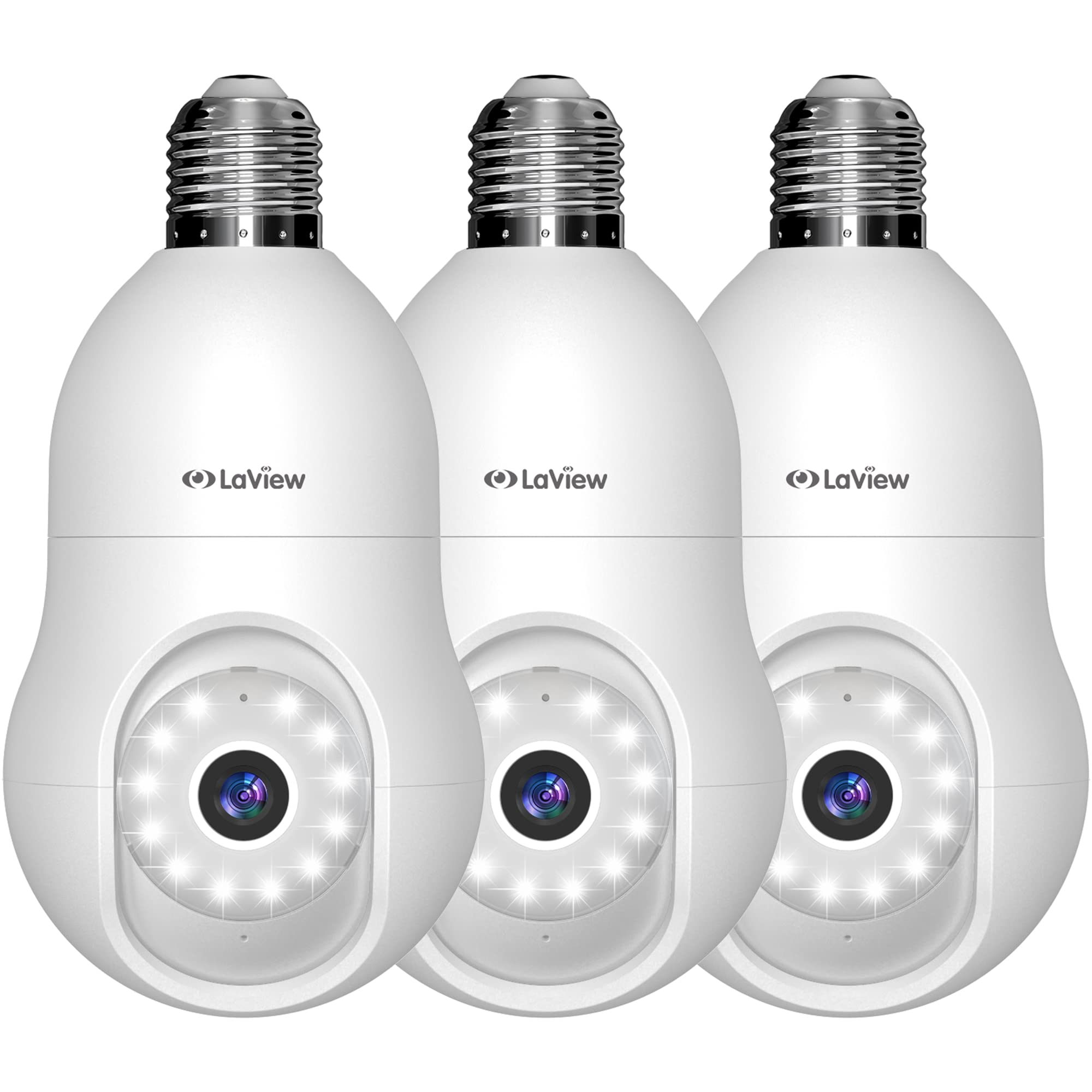 LaView 4MP Bulb Security Camera 3Pcs 2.4GHz,360° 2K Security Cameras Wireless Outdoor Indoor Full Color Day and Night, Motion Detection, Audible Alarm, Easy Installation, Compatible with Alexa