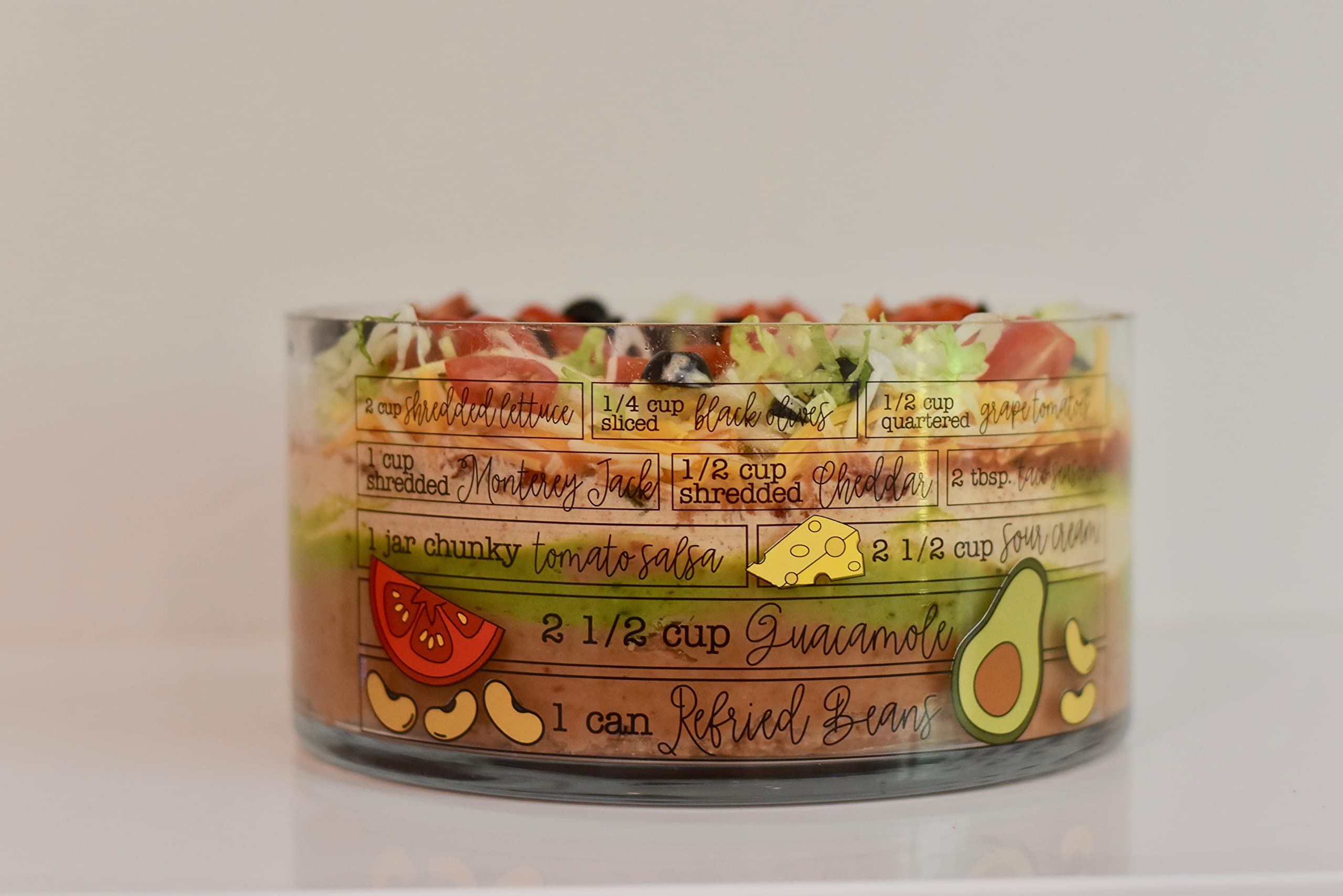 Mud Pie Glass Ingredients Bowl Set, 7 Layer Dip, bowl4 x 8" dia | spoon 6"