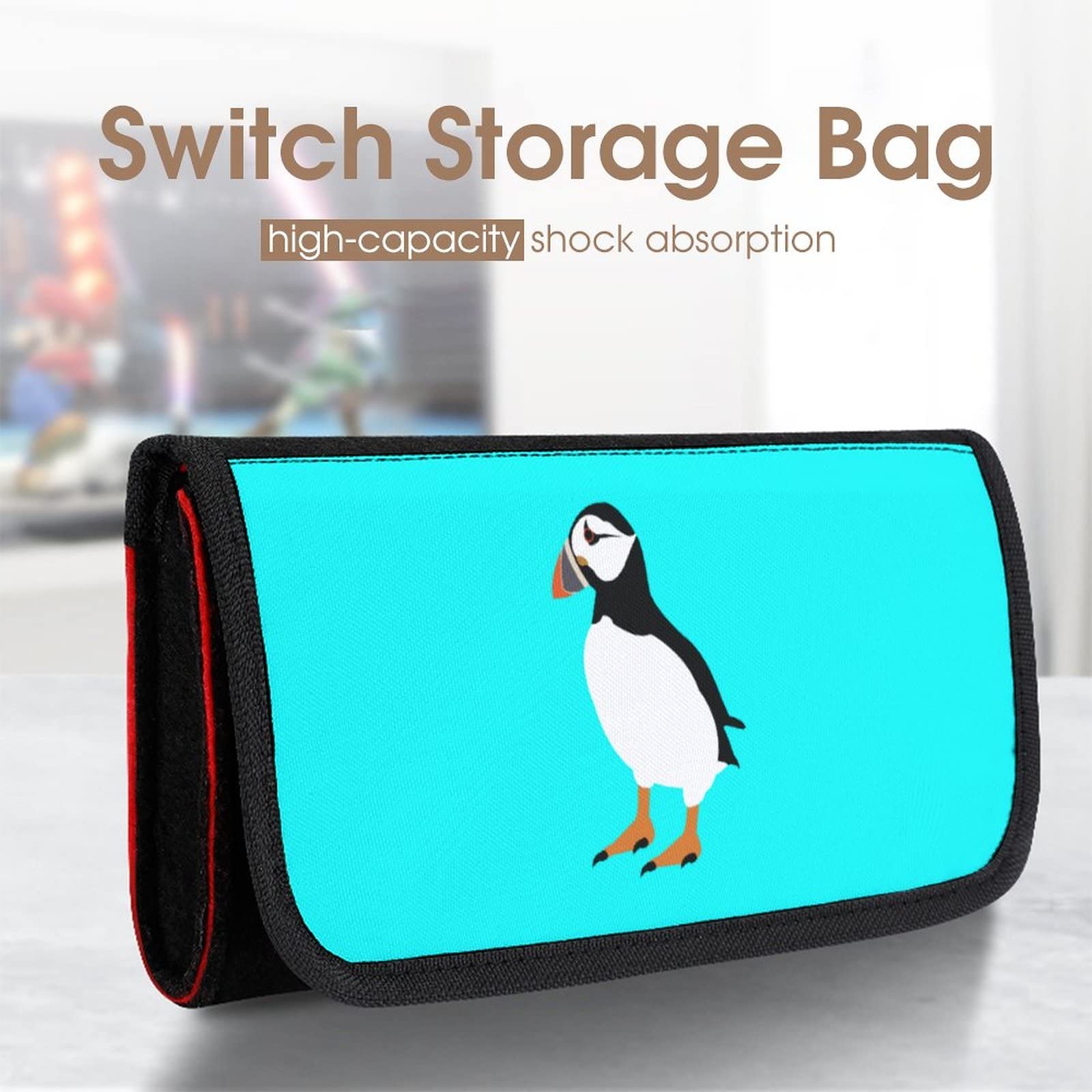 Puffin Bird Carrying Bag Compatible with Switch Protective Case Slim Felt Pouch with 5 Game Cartridges Holders