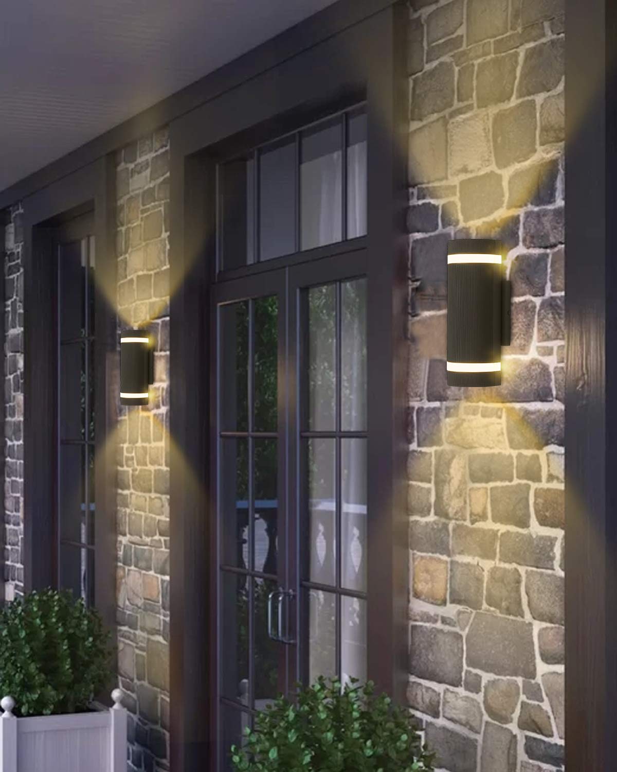 LMS 2 Pack LED Semi Cylinder Up and Down Lights Outdoor Wall Lights 3000k 14W 1120lm, Modern Aluminum Waterproof Outdoor Wall Sconce Wall Mount, Black LMS-WL10