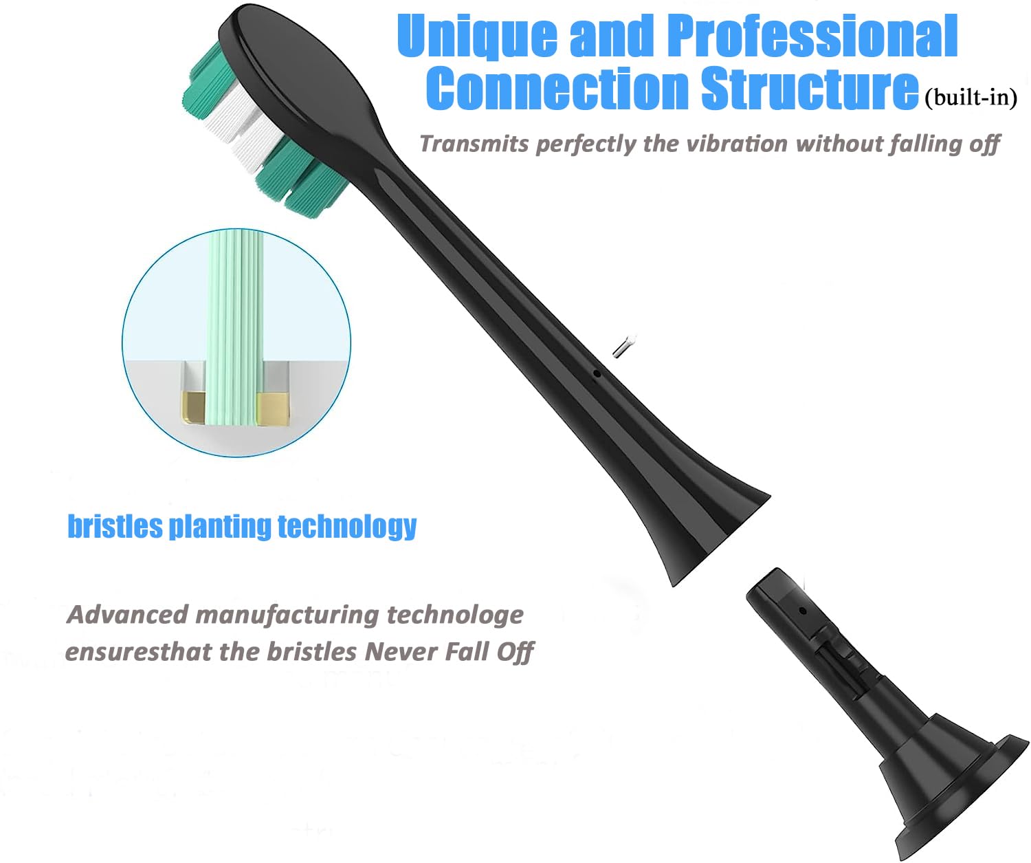 Toothbrush Replacement Heads Compatible with AquaSonic Black Series Tooth Brush, for Black Series Pro, Vibe Series, Duo Series Pro, Electric Toothbrush Refills 8 Pack (Black)