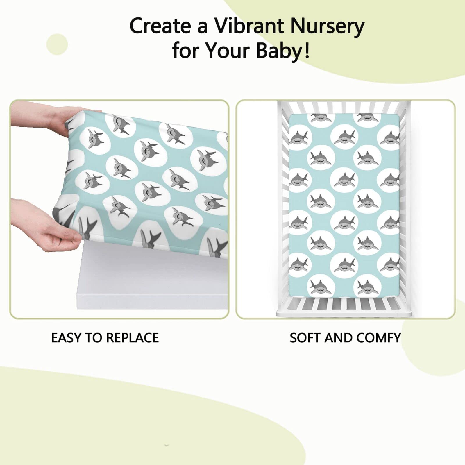 Shark Themed Fitted Crib Sheet,Standard Crib Mattress Fitted Sheet Toddler Bed Mattress Sheets-Crib Mattress Sheet or Toddler Bed Sheet,28β x52β,Pale Cadet Blue Dimgray