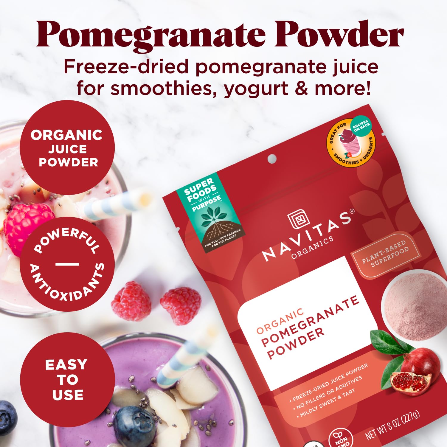 Navitas Organics Pomegranate Powder, 8oz. Bag, 45 Servings โ Organic, Non-GMO, Freeze-Dried, Gluten-Free