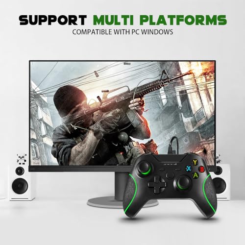 SAMINRA Replacement for Xbox One Wired Controller, Black USB Gamepad Joystick Controller for PC Windows 10 with 3.5mm Audio Jack
