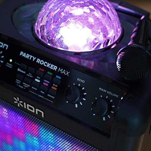 ION Audio Party Rocker Max - 100W Portable Wireless Bluetooth Speaker and Karaoke Centre with Rechargeable Battery, Party Light Display and Microphone