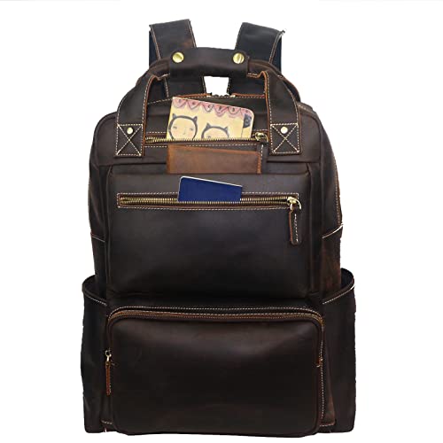Leather Backpack for Men,Travel Backpack Men Laptop Backpack Trolley Sleeve,Rucksack Men Fits 15.6 Inch Notebook,Brown (Classic Black)