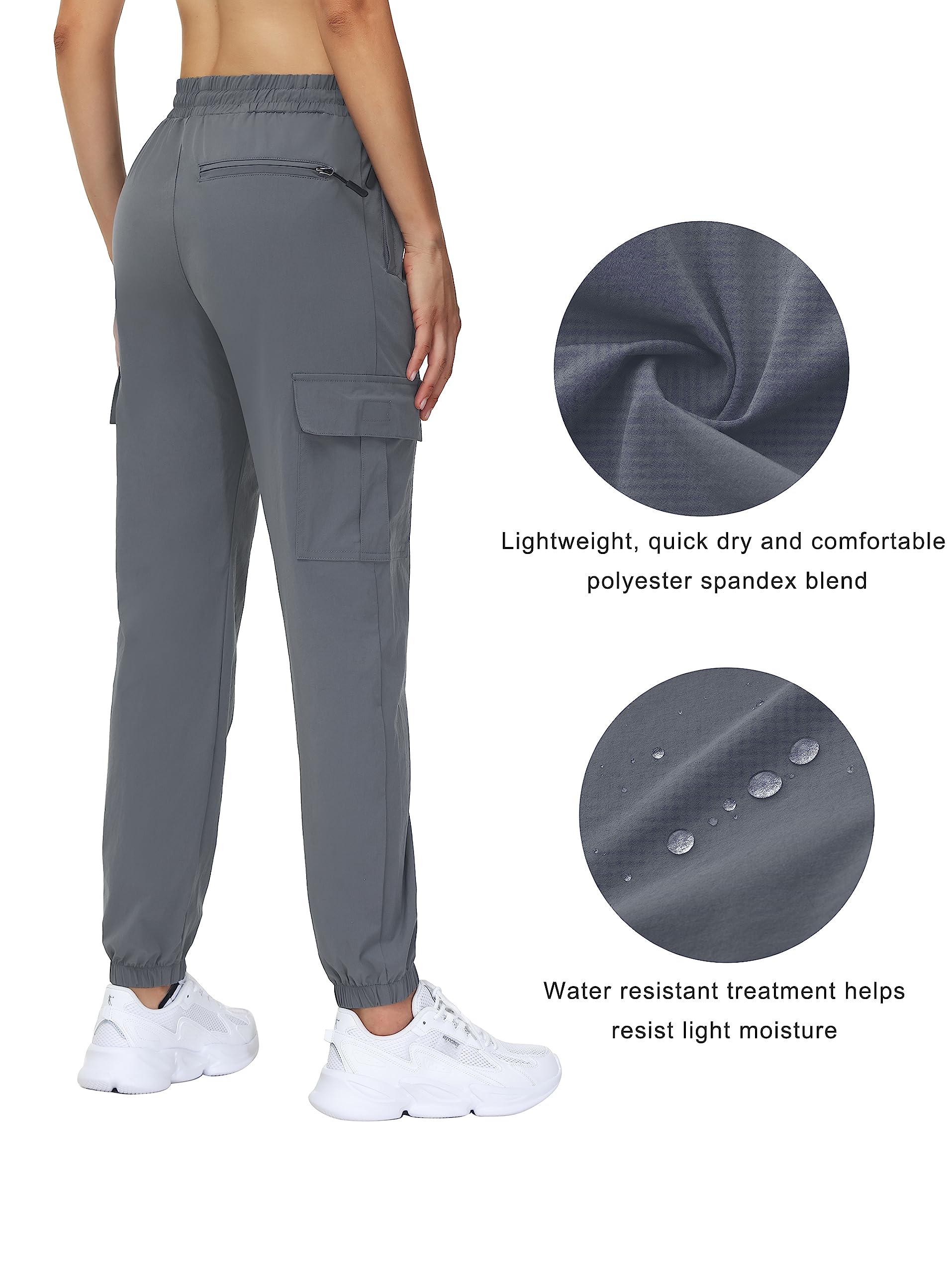 MOUEEY Women's Cargo Joggers Lightweight Quick Dry Athletic Water Resistant Lounge Casual Pants with Zipper Pockets Grey 3XL