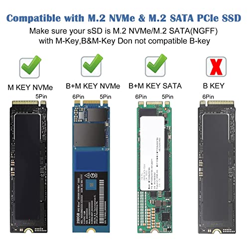 Viupolsor 2 in 1 Type C to M.2 NGFF NVME to USB3.0 3.2 10G SSD Enclosure Solid State Drive Box+HUB