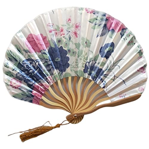 NFEGSIYA Folding Fan Chinese Style Hand Held Fans Pattern Silk Folding Fans Handheld Wedding Hand Fan Cool Flower Fan (Color : Green)