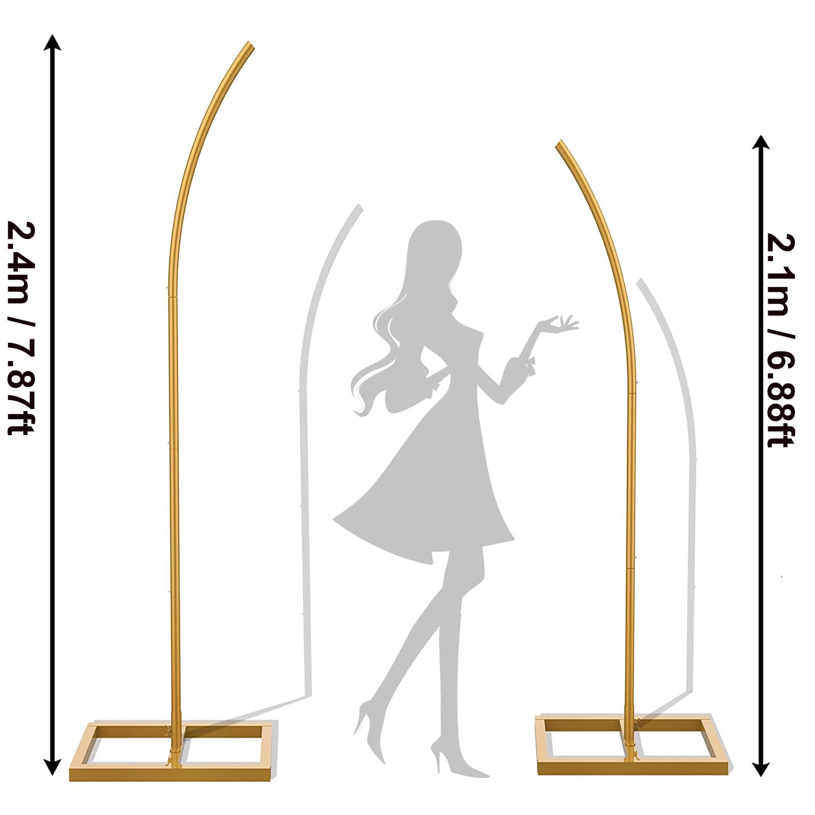 Metal Wedding Backdrop Stand | 6.8Ft & 8Ft Curved Top Wedding Arch Frame | Set of 2 Balloon Flower Backdrop Stands for Ceremony Birthday Baby Shower Anniversary Background Decoration