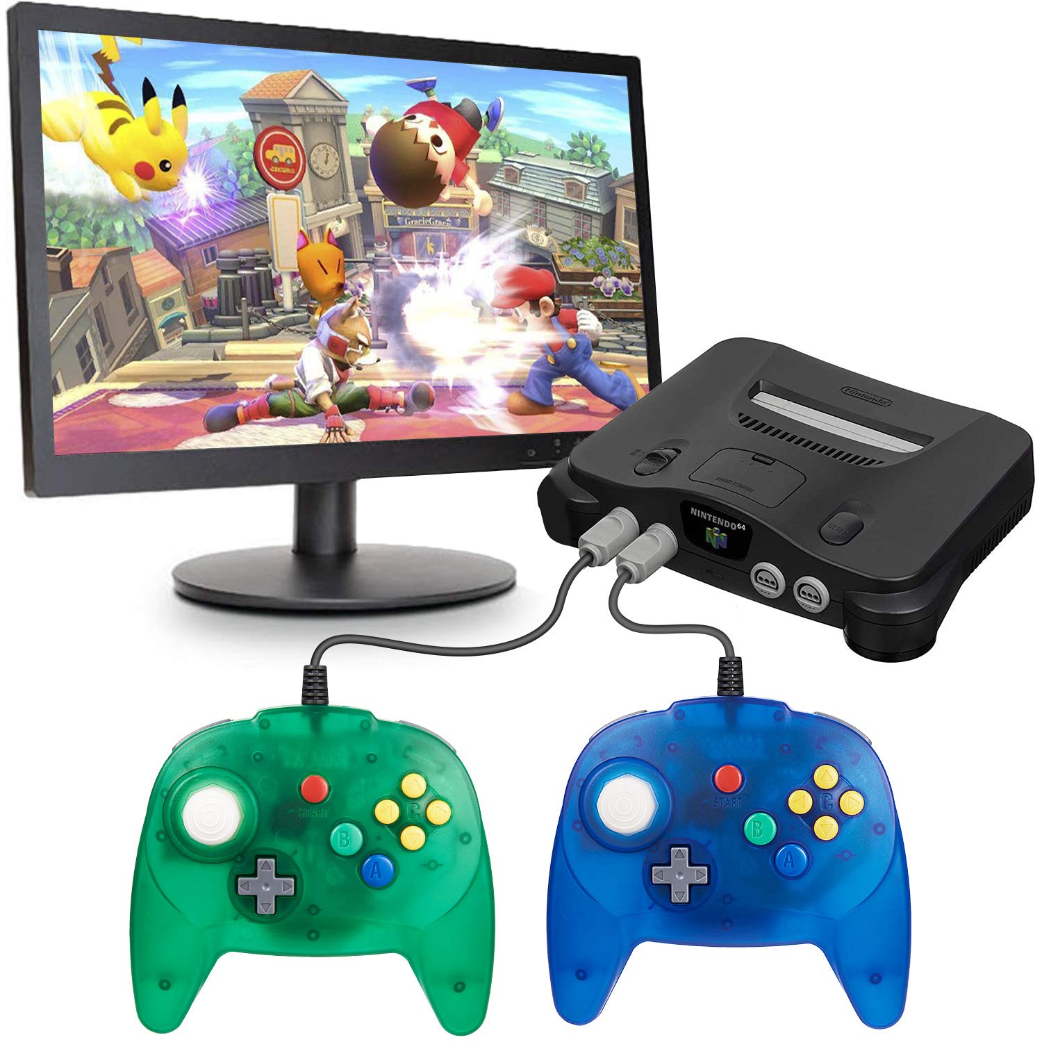 KIWITATA 2 Pack N64 Remote Controller, kiwitatá Retro N64 Wired 64-bit Mini Gamepad Upgraded Joystick Replacement for N64 Console (Clear Green)