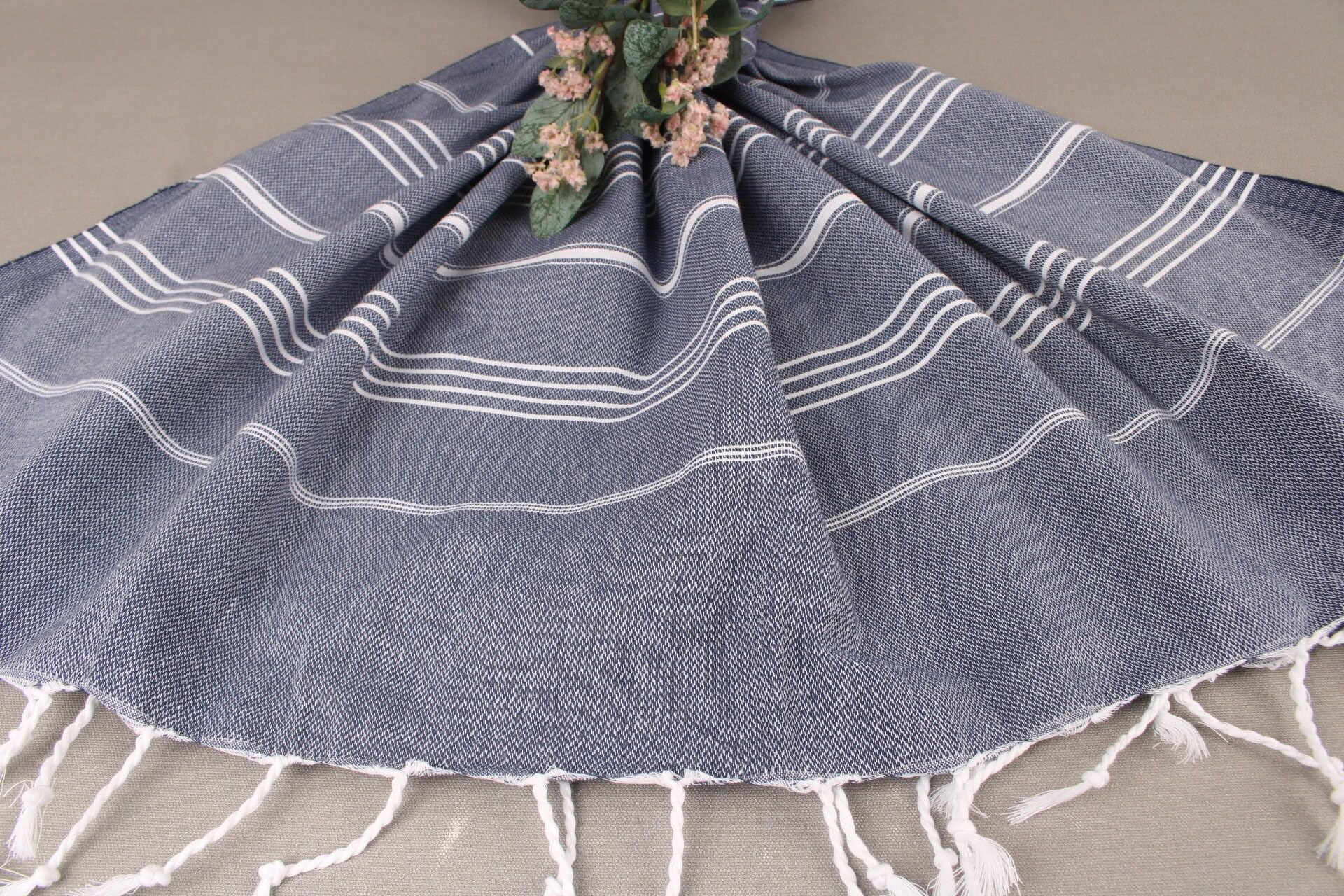 kayra export Turkish Towel,40x71 Oversized Beach Towels - Beach Blanket 100% Cotton Quick Drying Compact, Soft and Absorbent Travel Towel Gifts for Adults Beach Accessories - Striped (Dark Navy)