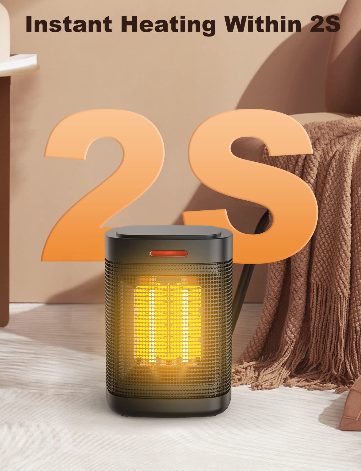 Space Heater, 500W Small Space Heater for Indoor Use, Ceramic Personal Heater with Overheating & Tip-Over Protection, Mini Quiet Desk Heater for Home Office Bedroom