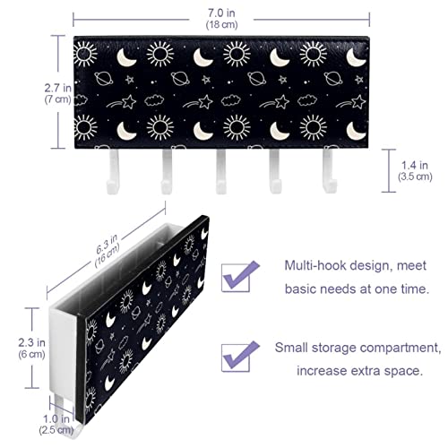 Space Background Mail Holder Organizer and Key Hooks PU Front, Self Adhesive Key Rack with 5 Hooks Perfect for Entryway, Hallway,Bathroom ,Kitchen