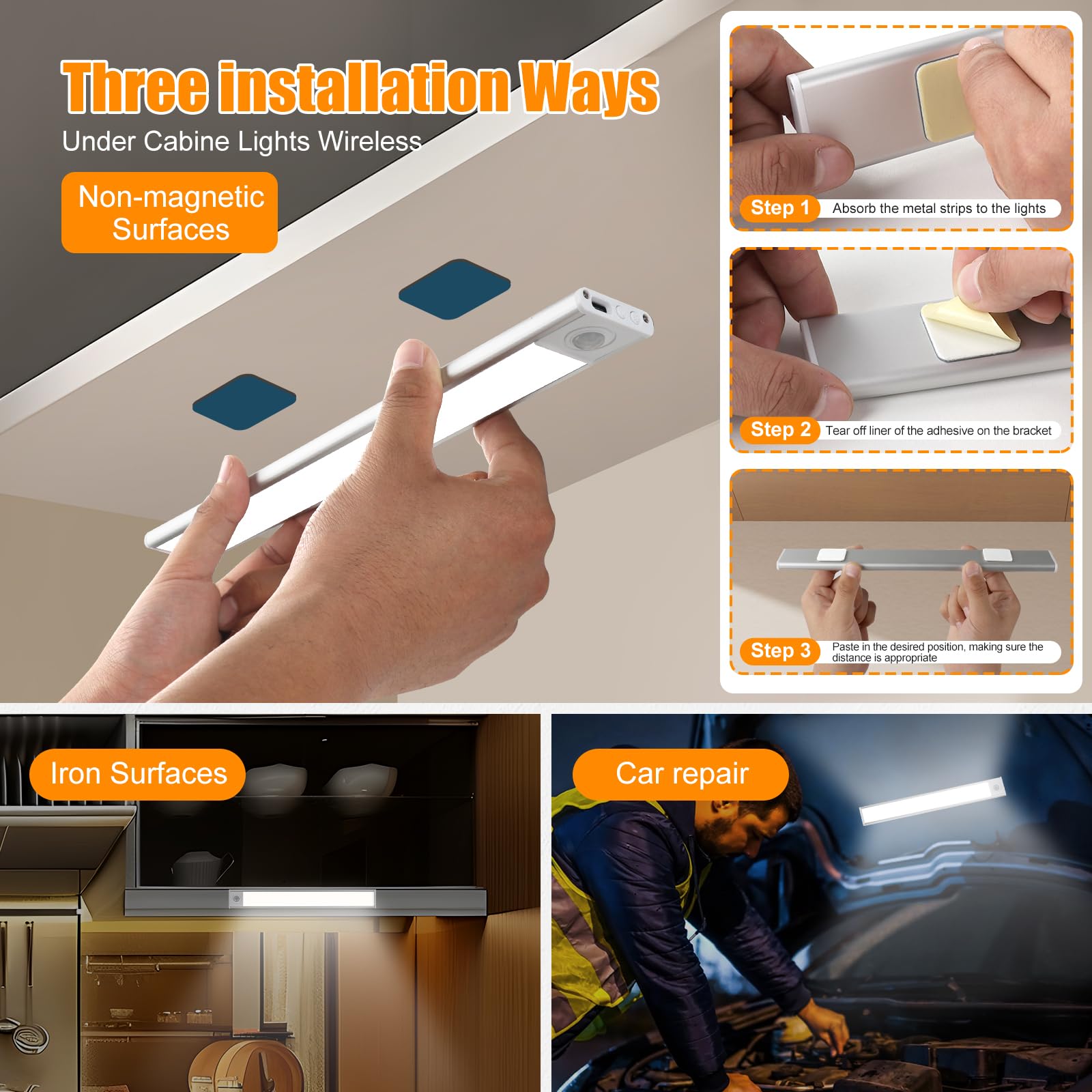 Under Cabinet Lighting Motion Sensor Closet Lights 1000mAh Rechargeable Under Cabinet Lights Wireless 80 Led Lights with Hook Under Counter Lights for Kitchen,Indoor,Wardrobe,Hallway(3 Colors)