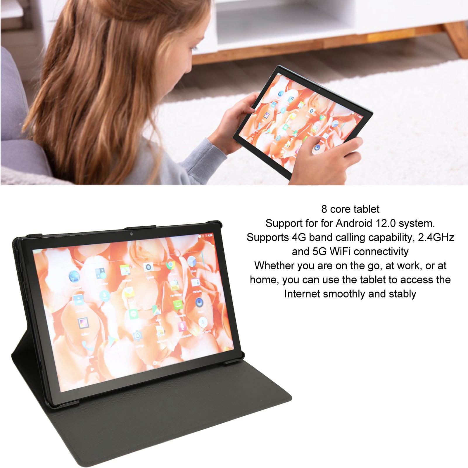 MAVIS LAVEN 10.1 Inch FHD Tablet Black 8MP 16MP 8 Core CPU 100-240V 5G WiFi 8GB 256GB Office Tablet 12 (US Plug)