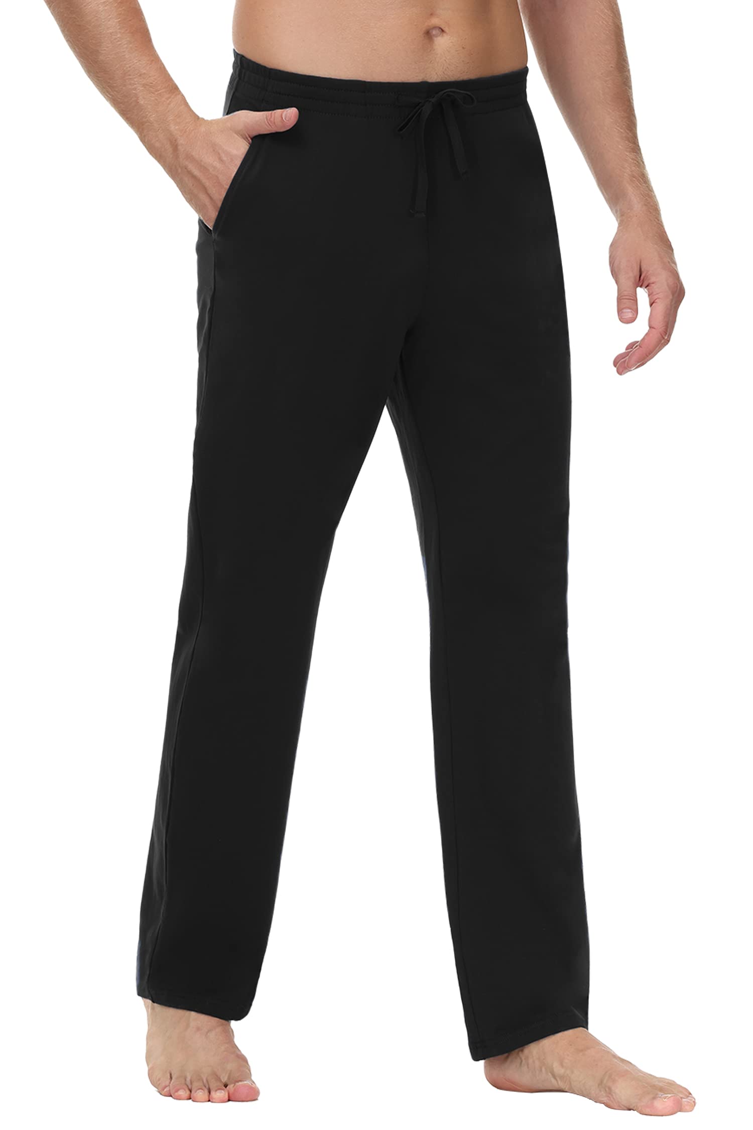 Men's Cotton Yoga Sweatpants Open Bottom Lounge Sweat Pants with Pockets Workout Athletic Black L