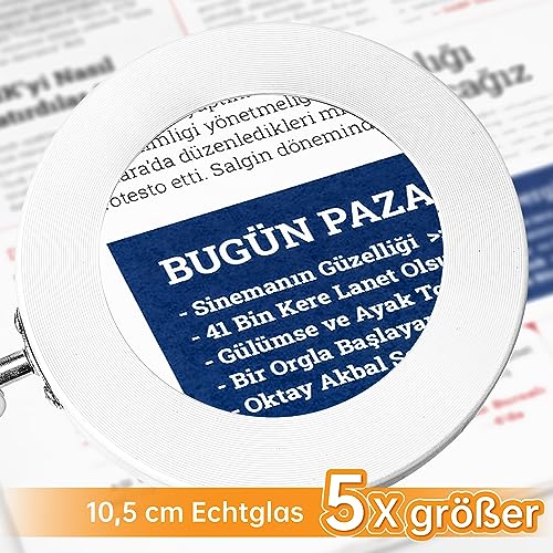 Magnifying Glass with Light and Clamp, Magnifying Lamp with 4.2'' 5X Real Glass Magnifier, 3-Color Dimmable LED Light, Premium Swing Arm Hands Free for Estheticians Crafts Hobbies Arts