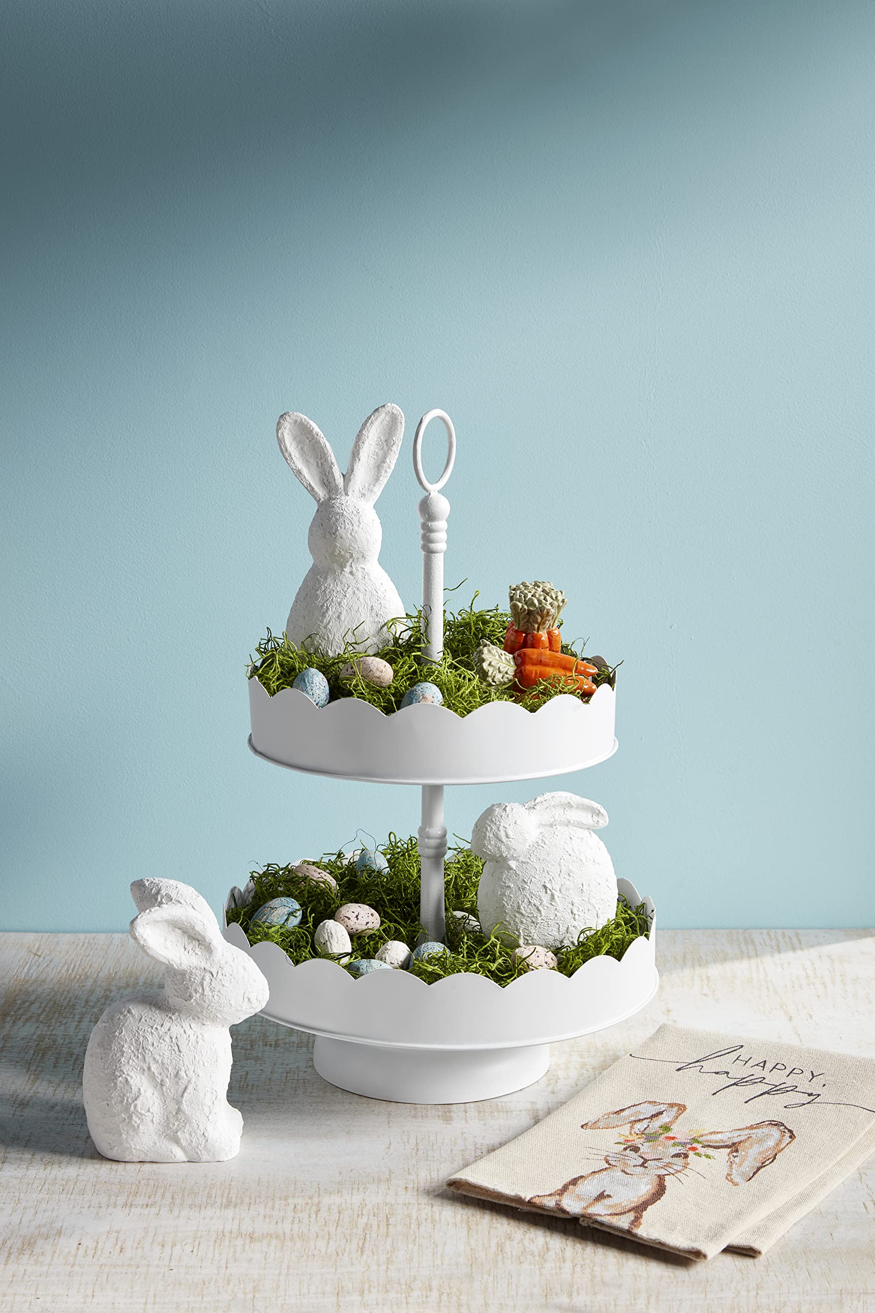 Mud Pie Scalloped Tiered Server, 18" x 11.25" dia, White