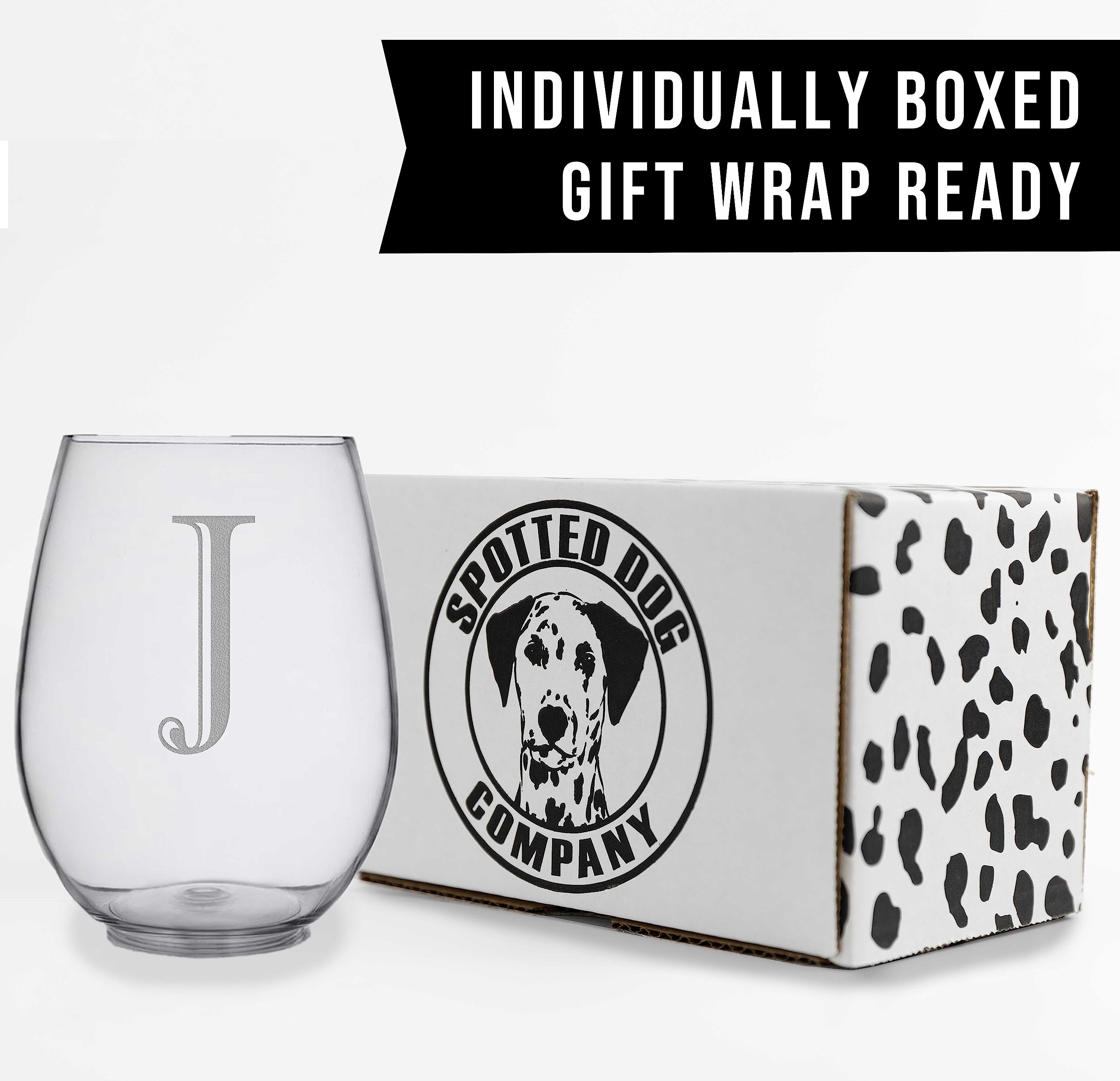 Monogram Etched 17oz Stemless Wine Glass (Letter J) A-Z Personalized gifts for Women, Custom wine glasses, Monogrammed Birthday gift for Her Initial