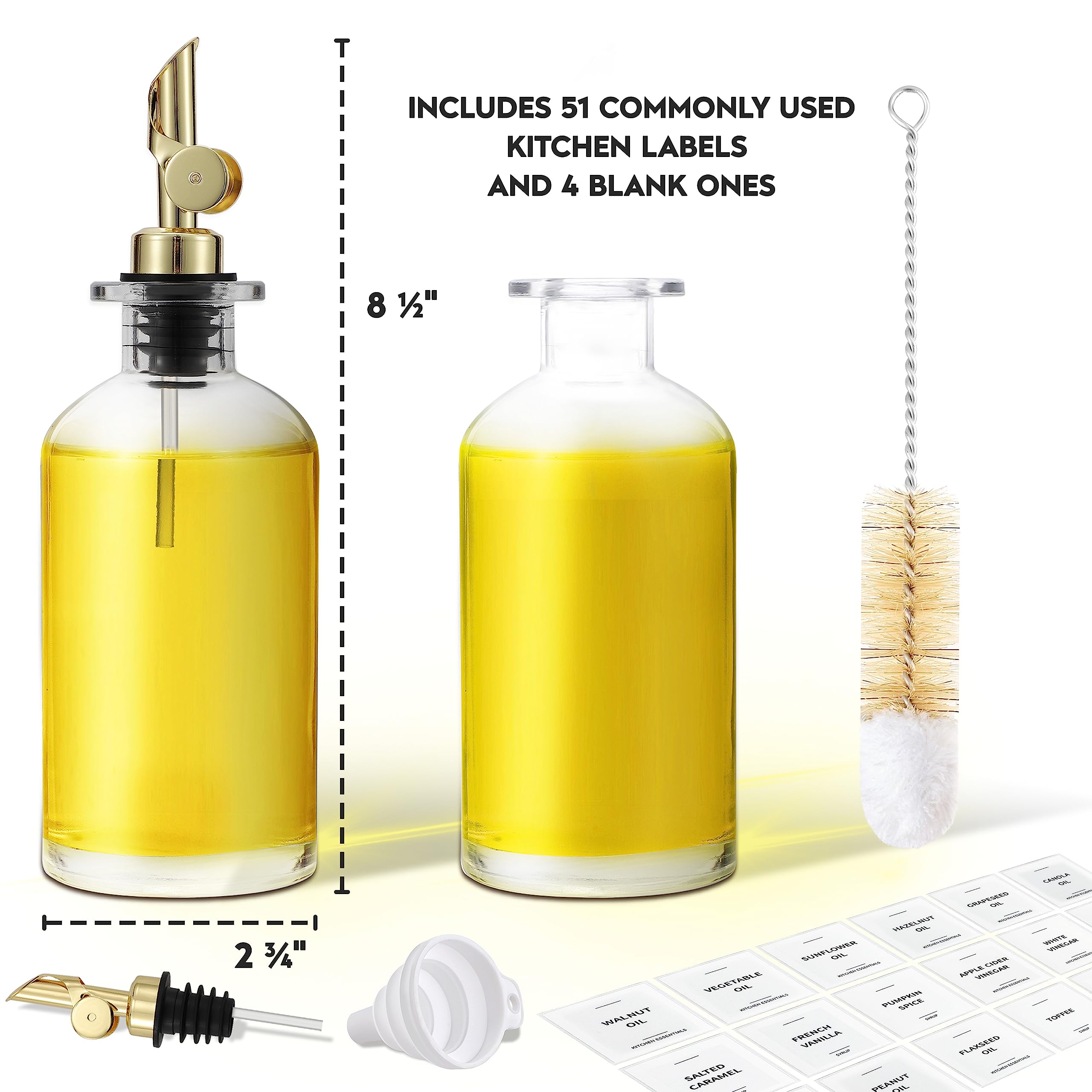 Spaceneat Olive Oil Dispenser Bottle for Kitchen, Coffee Syrup Dispenser - Elegant & Classy Olive Oil Bottles for Kitchen - Glass Cooking Oil Dispenser, Container, Cruet with Pourer Spout - 2pcs, Gold