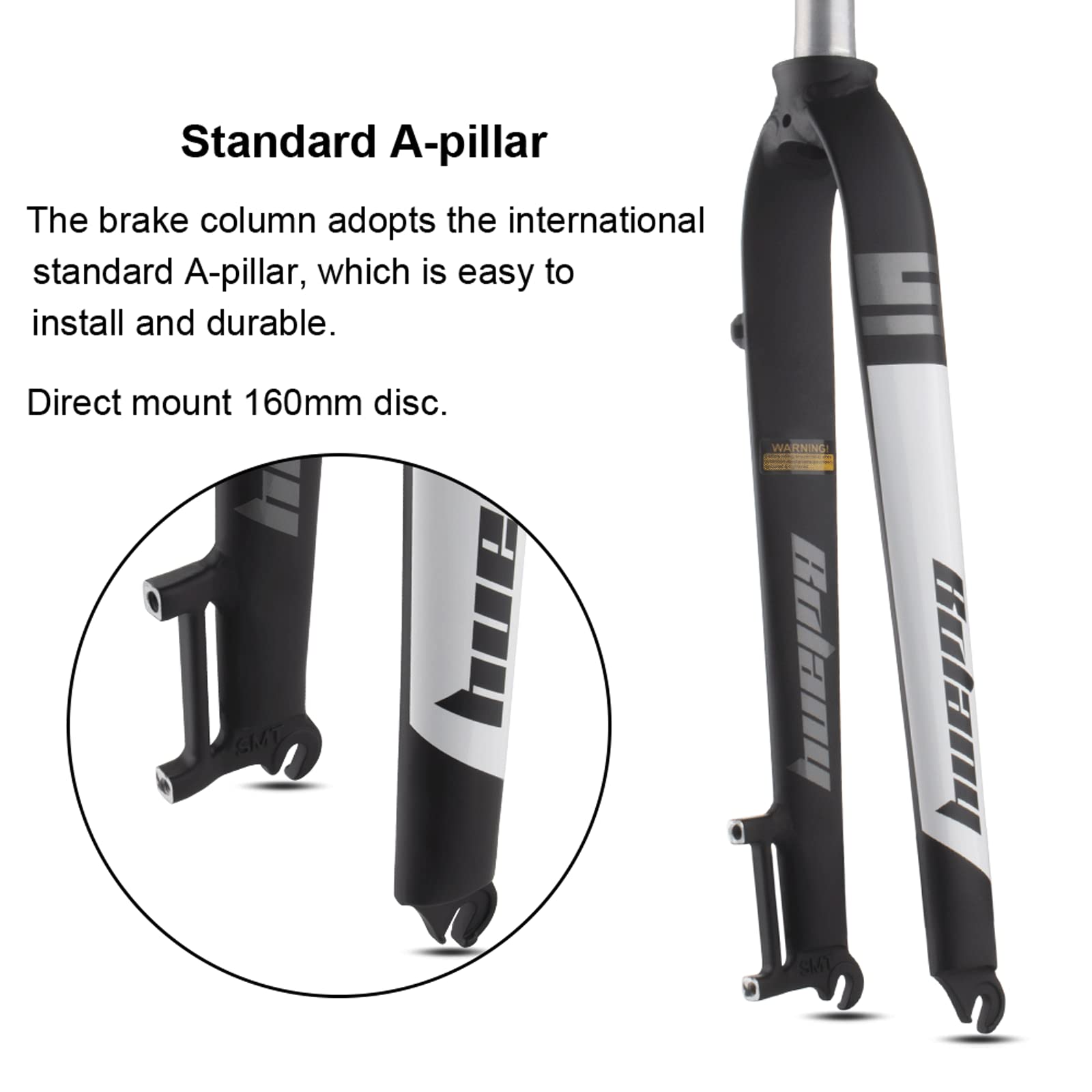 NA [US Spot] 1-1/8" Full Aluminum Alloy 26/27.5/29" Rigid Disc Brake MTB Fork, 28.6mm Threadless Taper Tube Ultra Light MTB Fork (X6-Black/White)