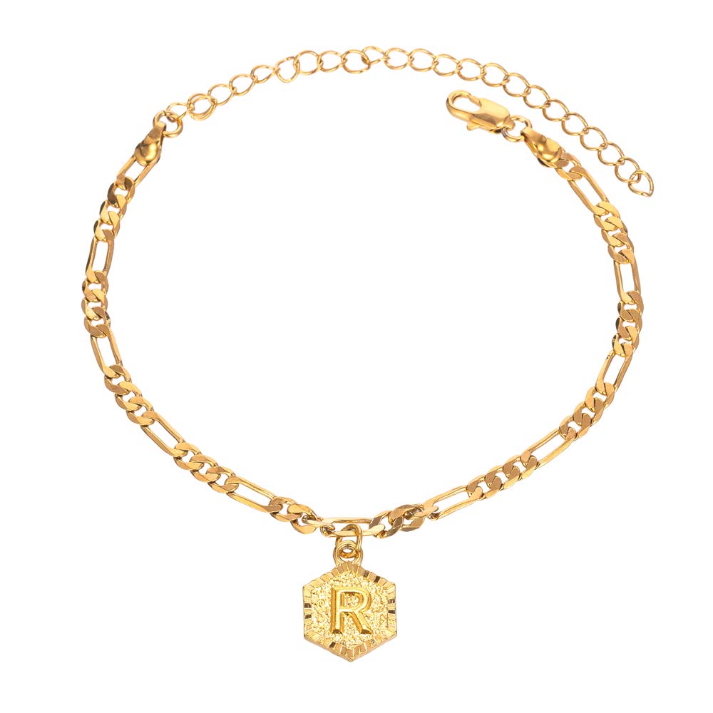 Initial Ankle Bracelets for Women Men, 18K Gold Silver Figaro Cuban Link Anklet Bracelet for Women Teen Girls, Custom Name Gold Anklet with Initials