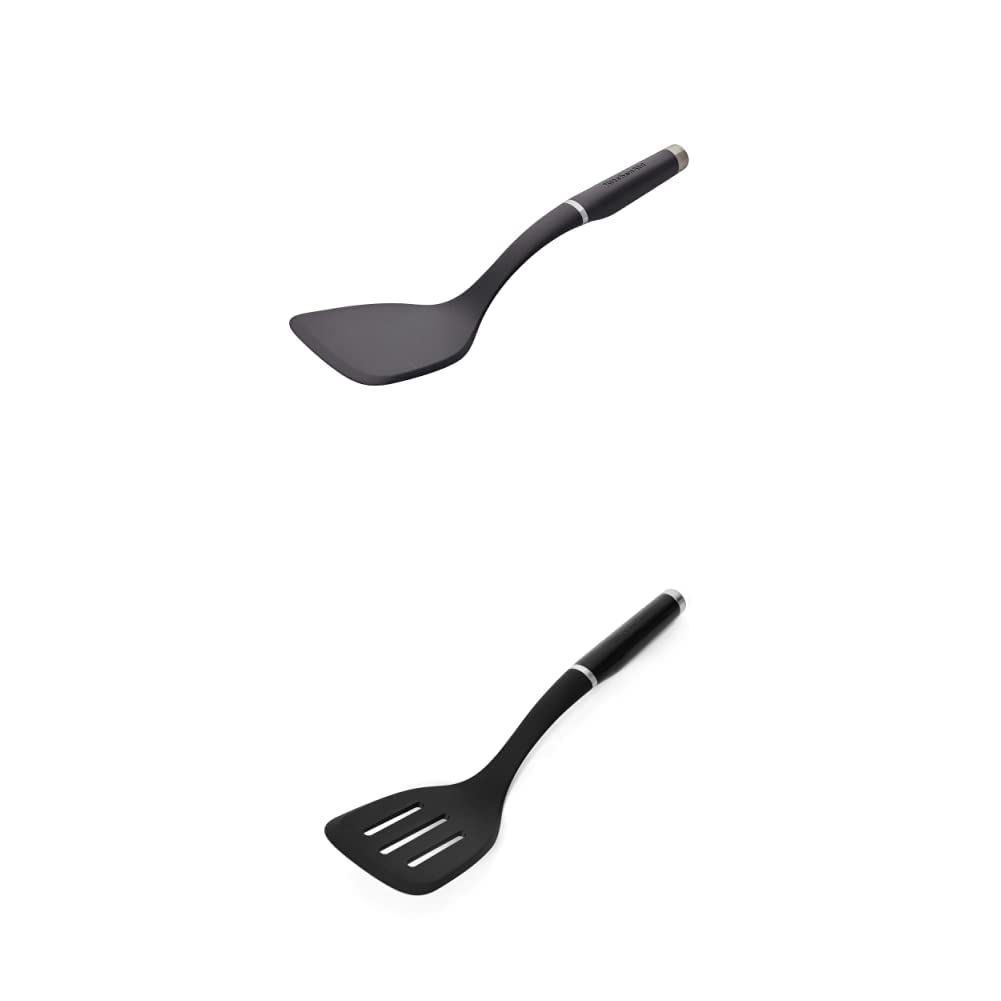 KitchenAid - KO001OHOBA KitchenAid Gourmet Large Solid Turner, one size, Matte Black & KitchenAid Classic Slotted Turner, One Size, Black 2, 13.66-Inch