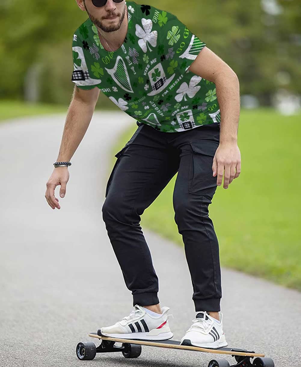 Men's Hello Lucky Shamrocks T-Shirts,St. Patrick's Day Short Sleeve Tees,Four Leaf Clover T Shirt (Hello Lucky Shamrocks-XXL)