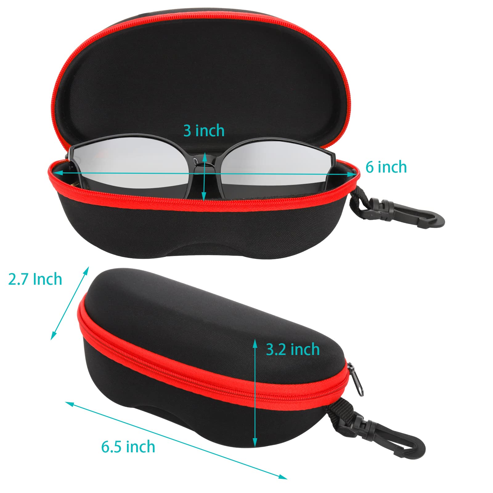 Nicunom 7 Pack Sunglasses Case, Safety Glasses Cases, Portable Zipper Travel Eyeglasses Cases with Hook For Mens and Womens