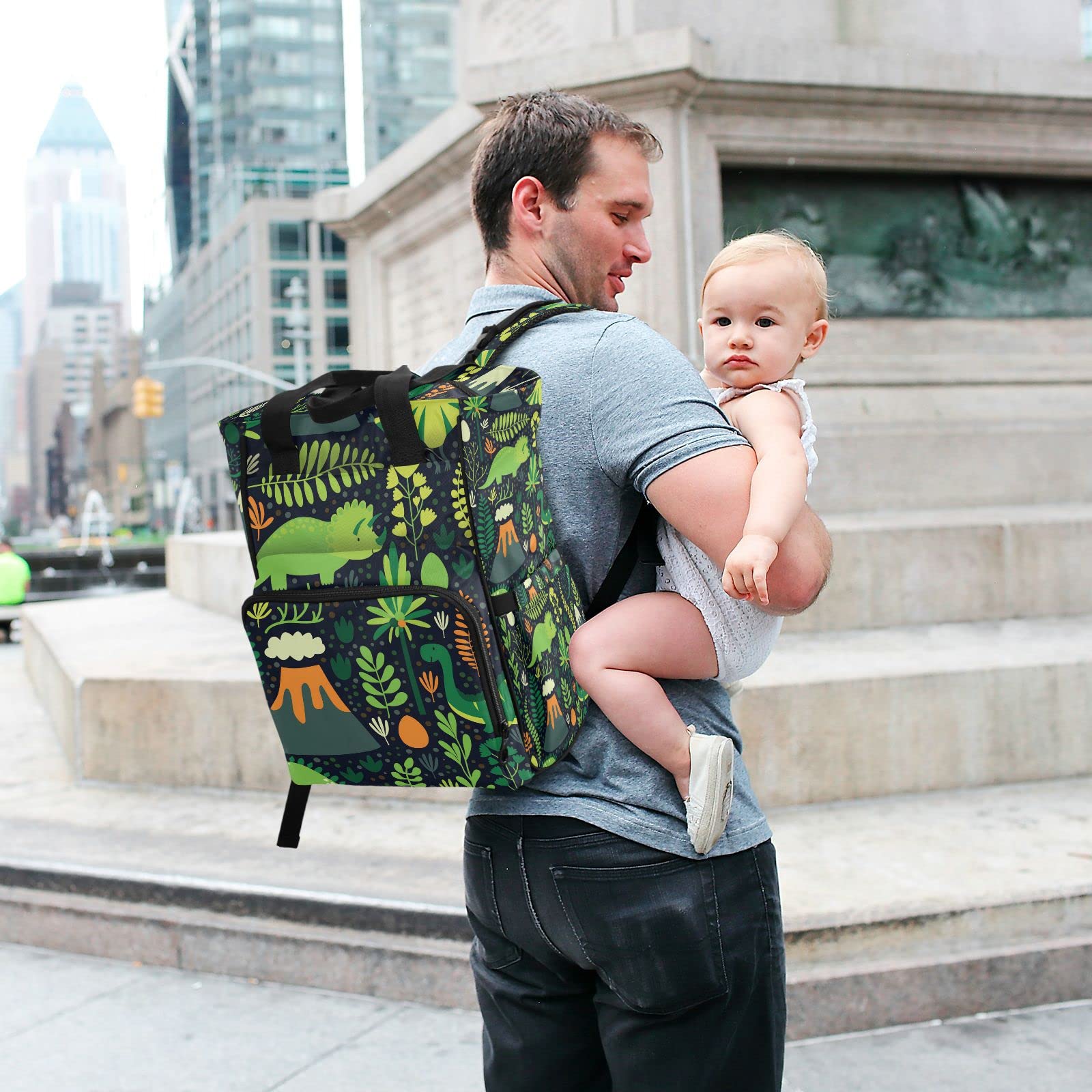 Vnurnrn Cute Hand Drawn Dinosaurs Diaper Bag Backpack Large Capacity Baby Bag Durable Diaper Bag Organizer with Insulated & Pockets Stroller Straps for Shopping Woman Hospital