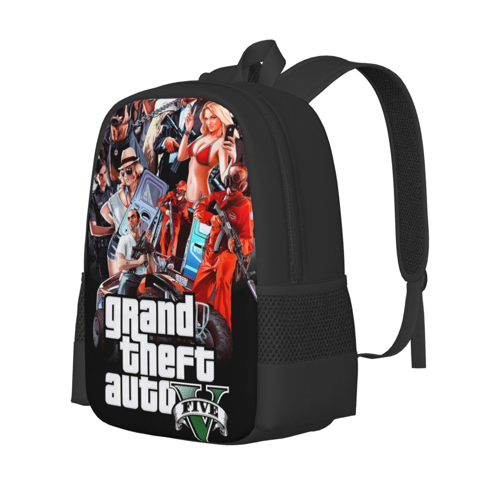 MAPH Lightweight Anime Laptop Backpack Large Capacity Backpacks 3D Printing Travel Daypack Grand Game Theft Adventure Auto V Shoulder Backpacks 17inch