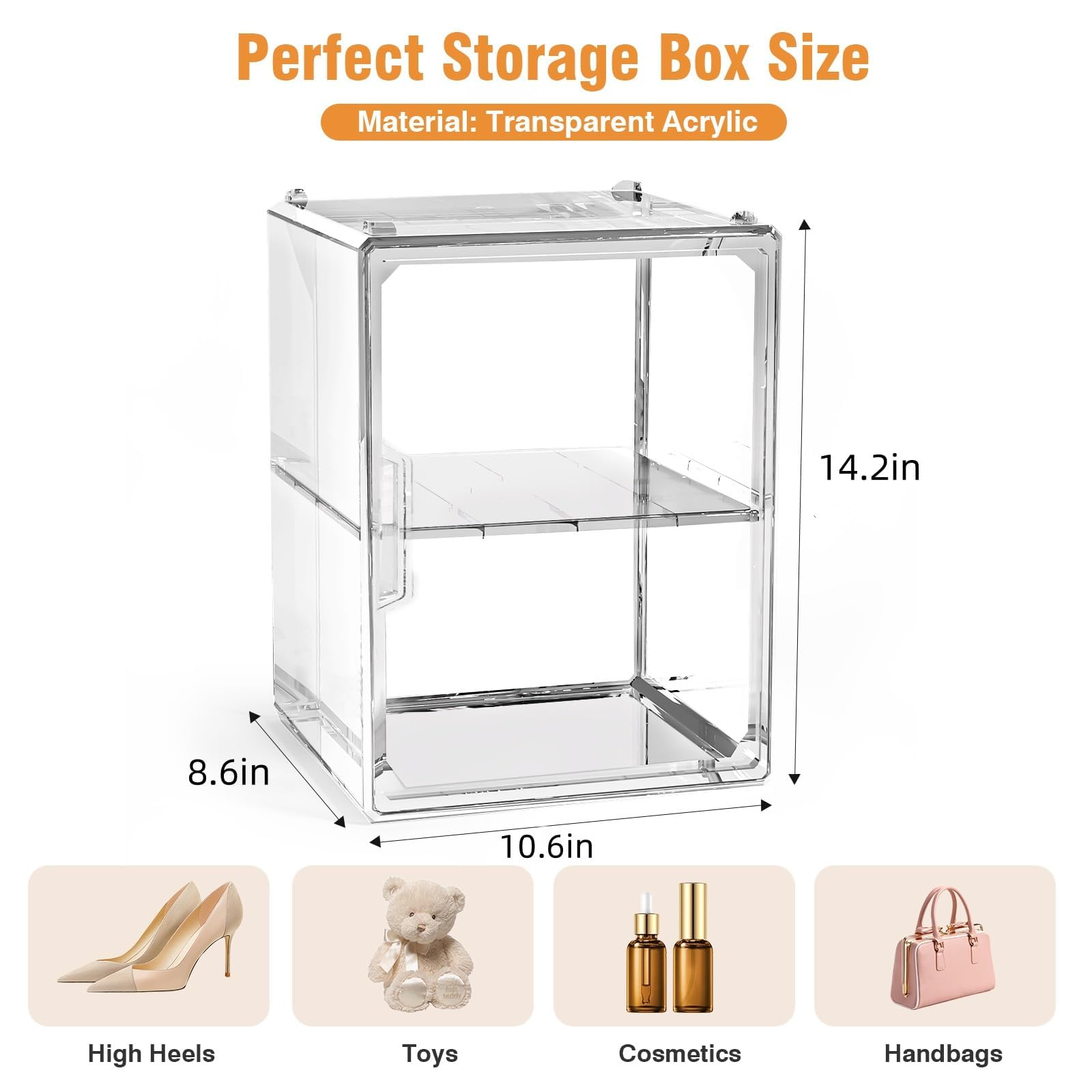 UTHIN 9Pack X-Large 2 Tiers Acrylic Display Case with Division Board, Clear Storage Box for Loungefly Backpack, Anti-Dust Stackable Bag Container Box with Magnetic Door