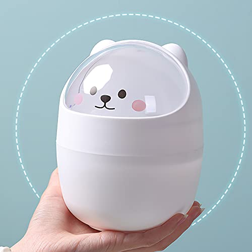 Trash Can,Mini Desktop Trash Can, Cute Cartoon Bear Shape Trash Can with Lid, Garbage Container Bin for Bathroom Kitchen Home Office Dorm Kids Room Waste Bin Arrangement