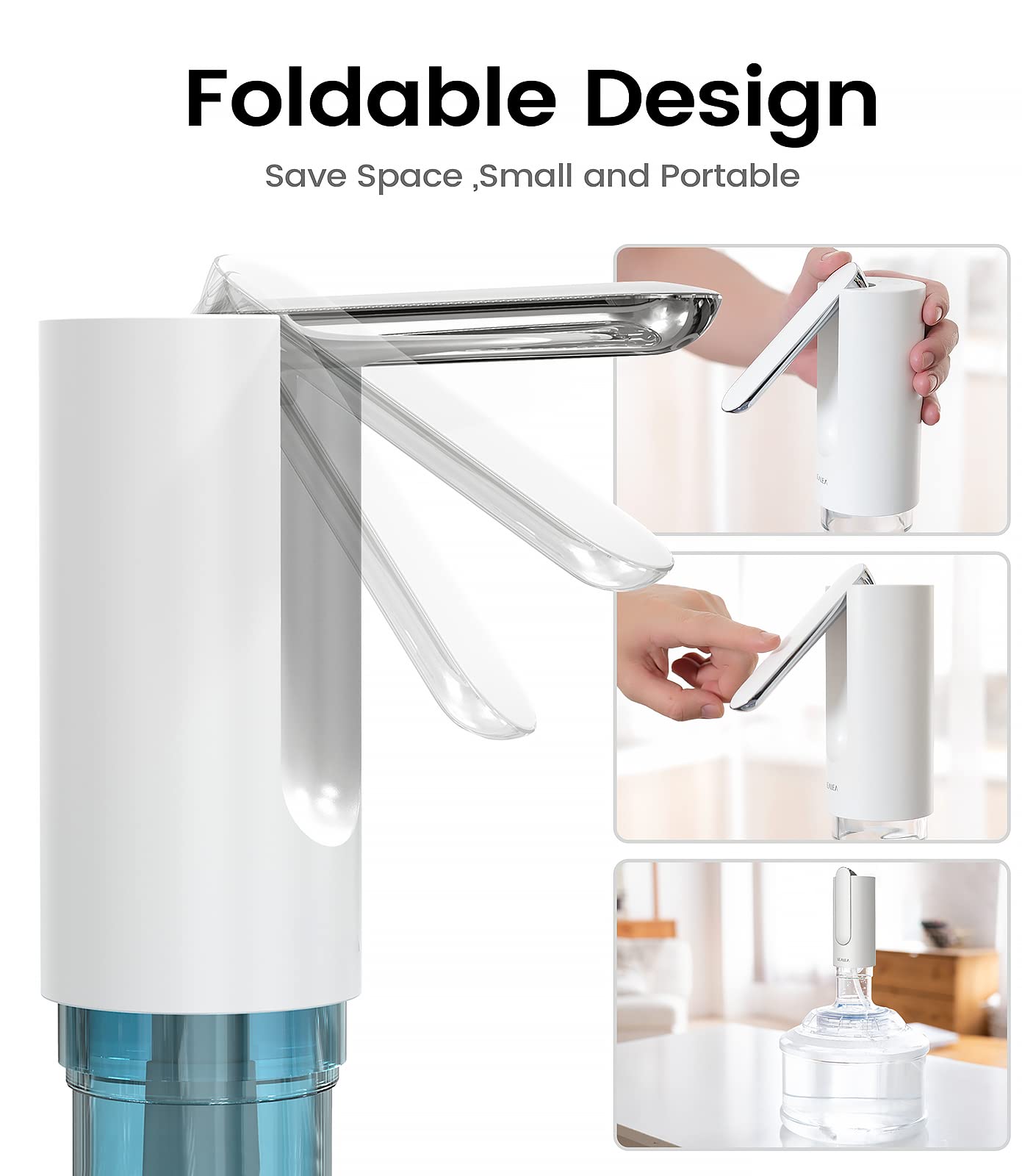Portable Water Dispenser, 5 Gallon Water Bottle Pump,USB Charging Automatic Drinking Water Pump with Foldable Water Outlet,Portable Water Jug Switch for Home Kitchen Office Camping