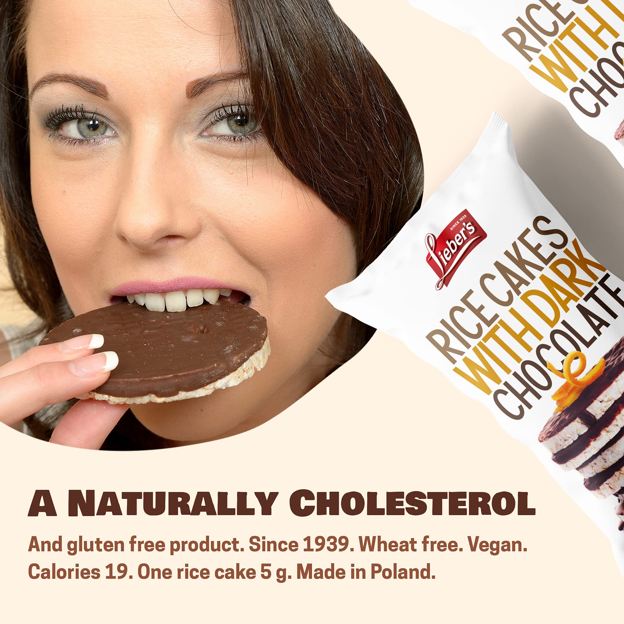 LIEBERS Dark Chocolate Rice Cakes, Kosher Certified Dairy Free, Gluten Free Snack (Dark Chocolate) Pack Of 3