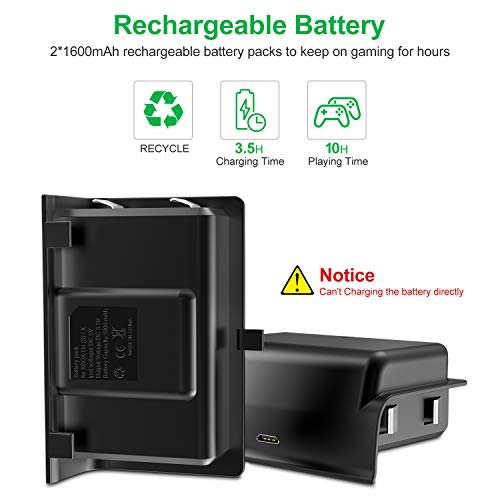 innoAura Dual Xbox One Controller Charger - 1600mAh x 2 Rechargeable Battery Packs for Xbox One, Xbox One S, Xbox One X, Xbox One Elite Controller