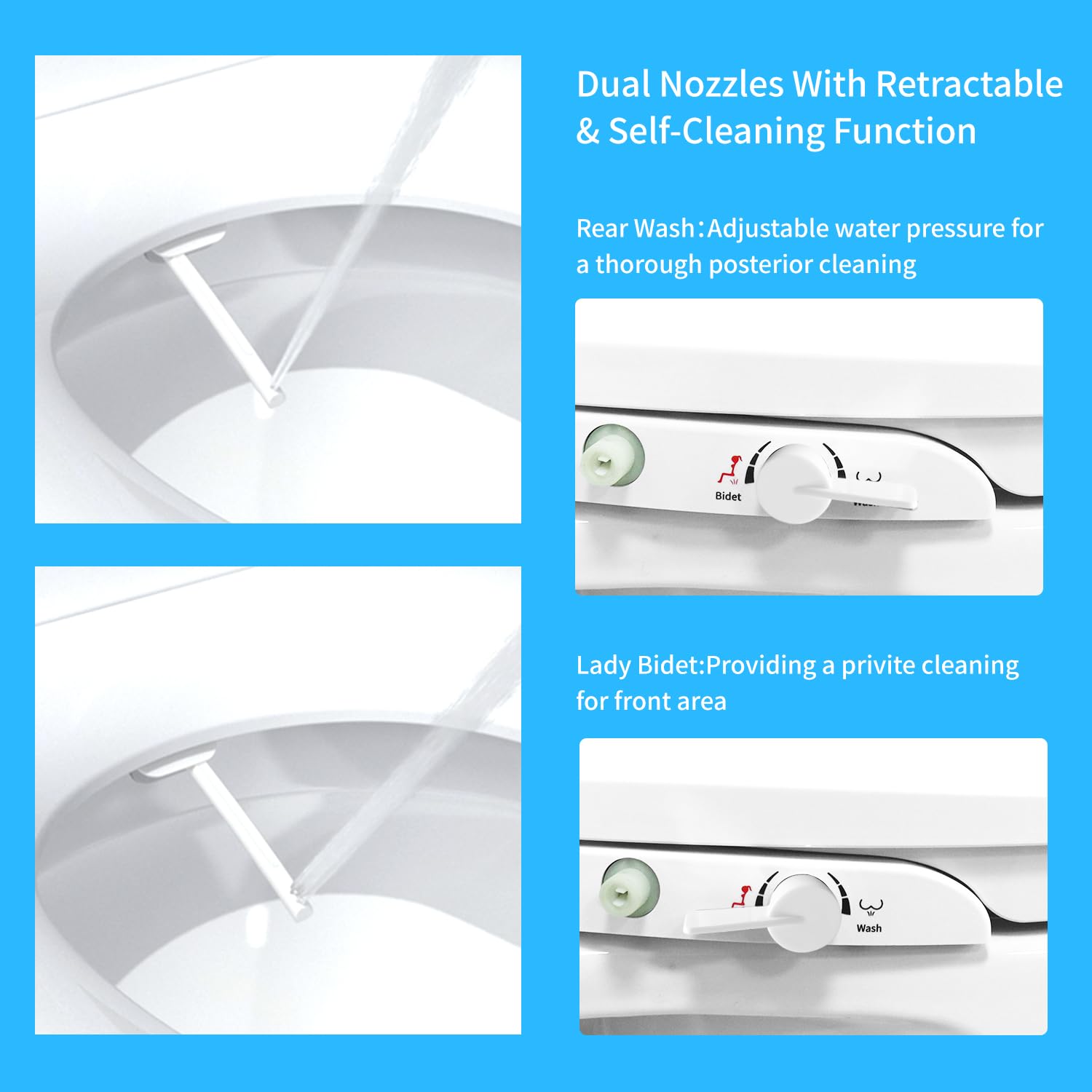 Toilet Bidet Seat Elongated, Non-Electric Bidet Seat, Swash Seat with Adjustable Water and Dual Nozzle System for Bathroom, Easy Installation, White Bidet Attachment