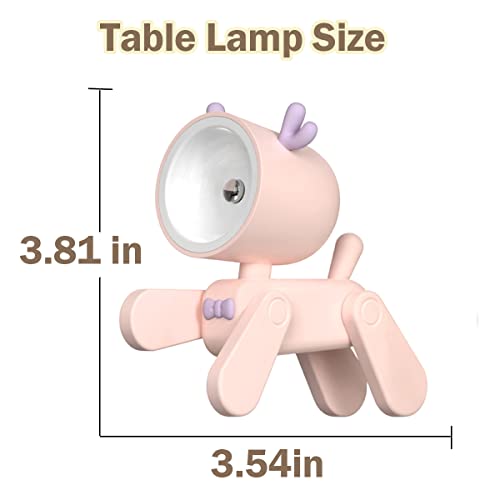 NICE POINT Mini LED Desk Lamp for Kids, Rechargeable Pink Cute Deer Table Night Light Phone Holder,Children Student Foldable Portable Reading Pet Desk Night Light,Adjustable Animal Night Lamp.
