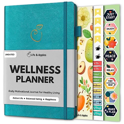 Life & Apples Wellness Planner - Food Journal and Fitness Diary with Daily Gratitude and Meal Planner for Healthy Living and Self-Care - Track Weight Loss Diet and Health Goals - Undated, White